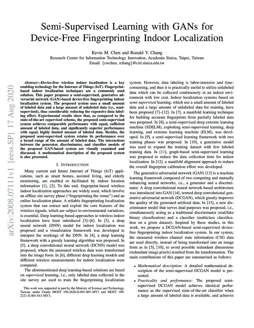 Semi-Supervised Learning with GANs for Device-Free Fingerprinting Indoor Localization | DeepAI