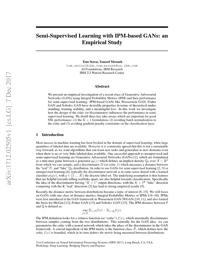 Semi-Supervised Learning with IPM-based GANs: an Empirical Study | DeepAI