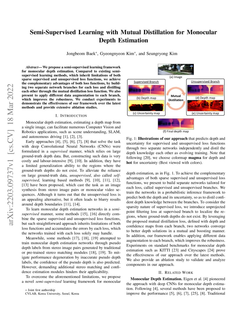Semi Supervised Learning With Mutual Distillation For Monocular Depth Estimation Deepai