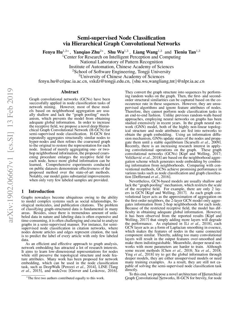 Semi Supervised Node Classification Via Hierarchical Graph Convolutional Networks Deepai 0152