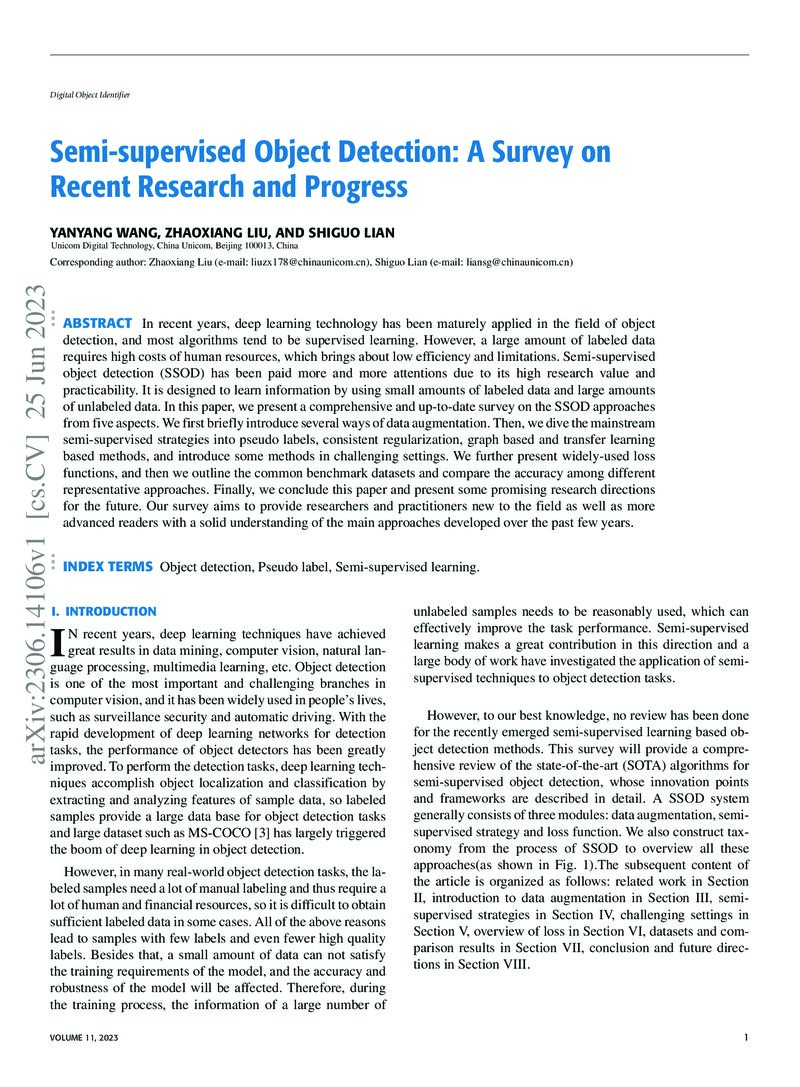 Semi Supervised Object Detection A Survey On Recent Research And Progress Deepai