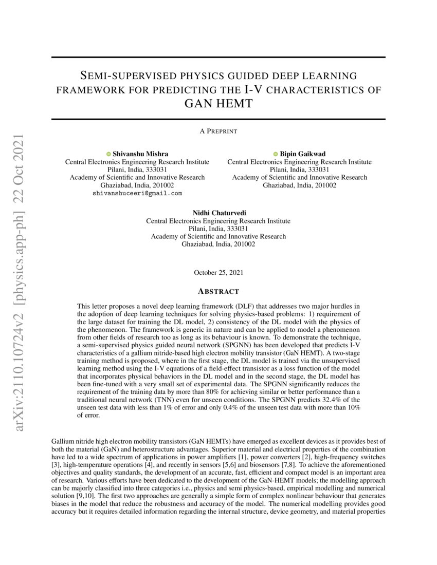 Semi-supervised physics guided deep learning framework for predicting ...
