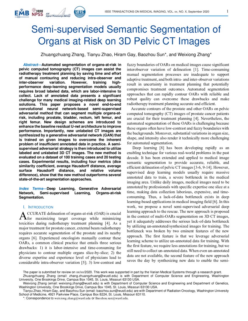 Semi-supervised Semantic Segmentation of Organs at Risk on 3D Pelvic CT Images | DeepAI