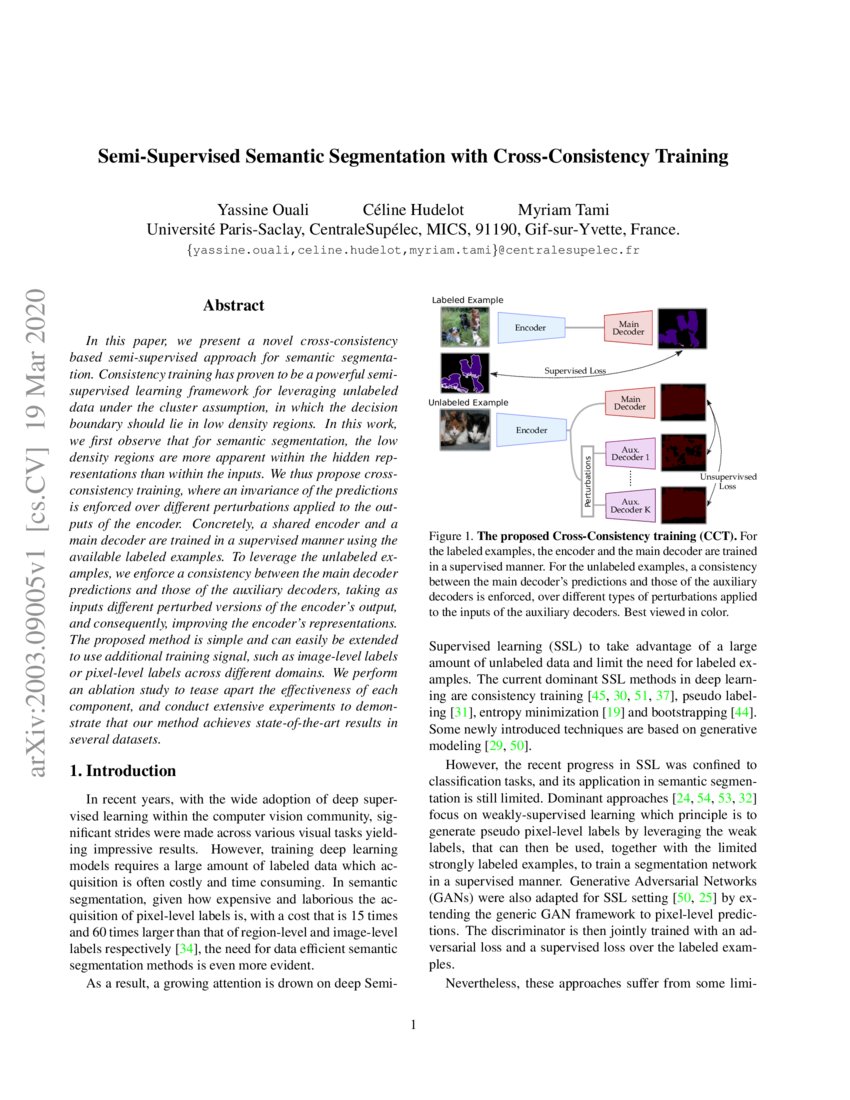 Semi Supervised Semantic Segmentation With Cross Consistency Training