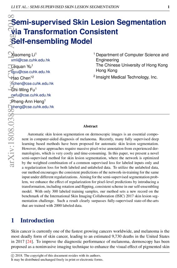 Semi-supervised Skin Lesion Segmentation via Transformation Consistent ...