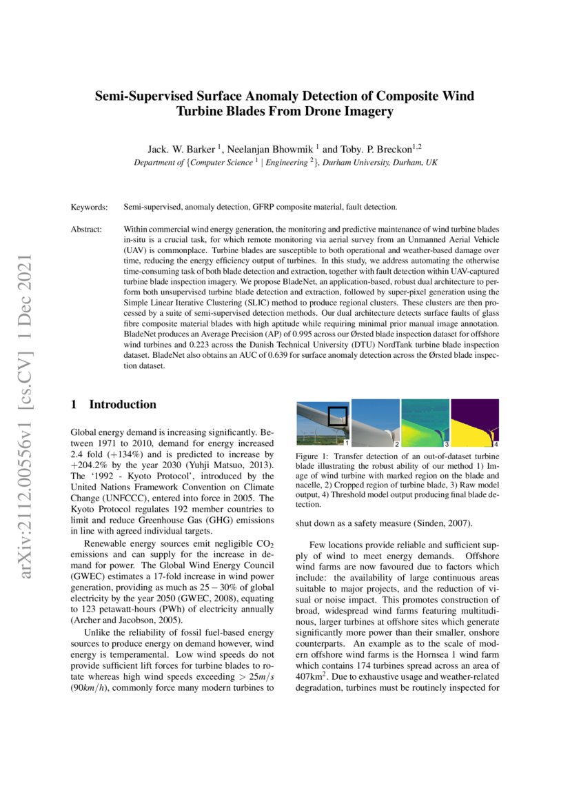 Semi Supervised Surface Anomaly Detection Of Composite Wind Turbine