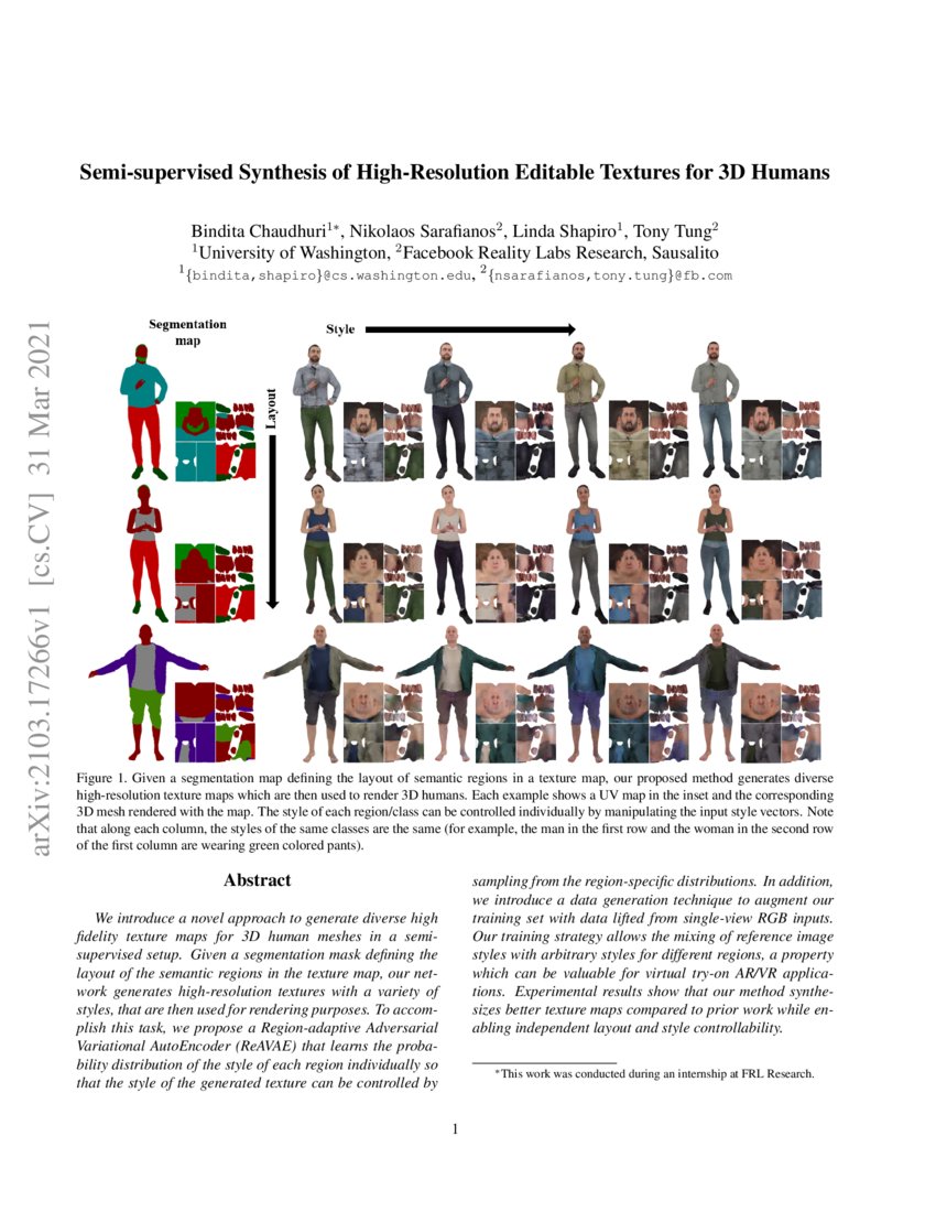Semi-supervised Synthesis of High-Resolution Editable Textures for 3D ...