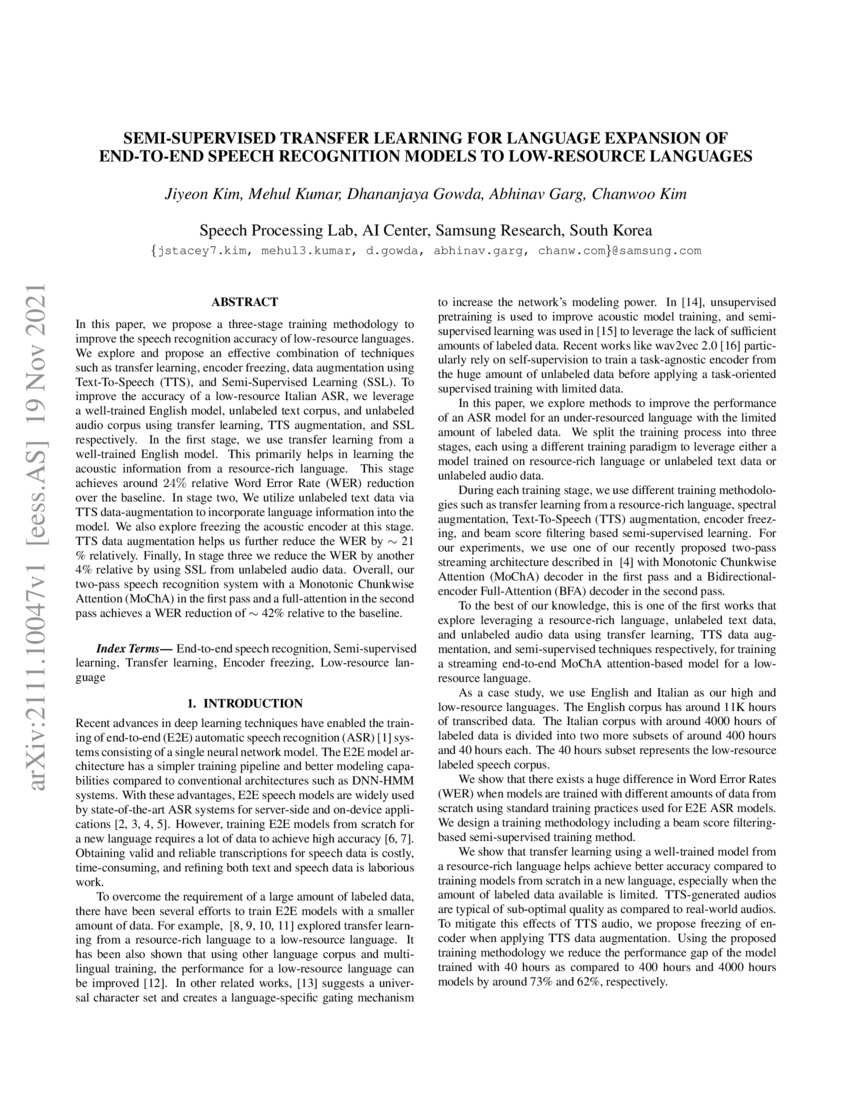 Semi-supervised transfer learning for language expansion of end-to-end speech recognition models ...