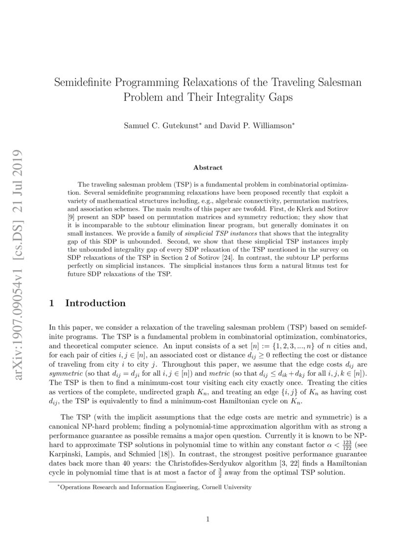 Semidefinite Programming Relaxations of the Traveling Salesman Problem and Their Integrality ...