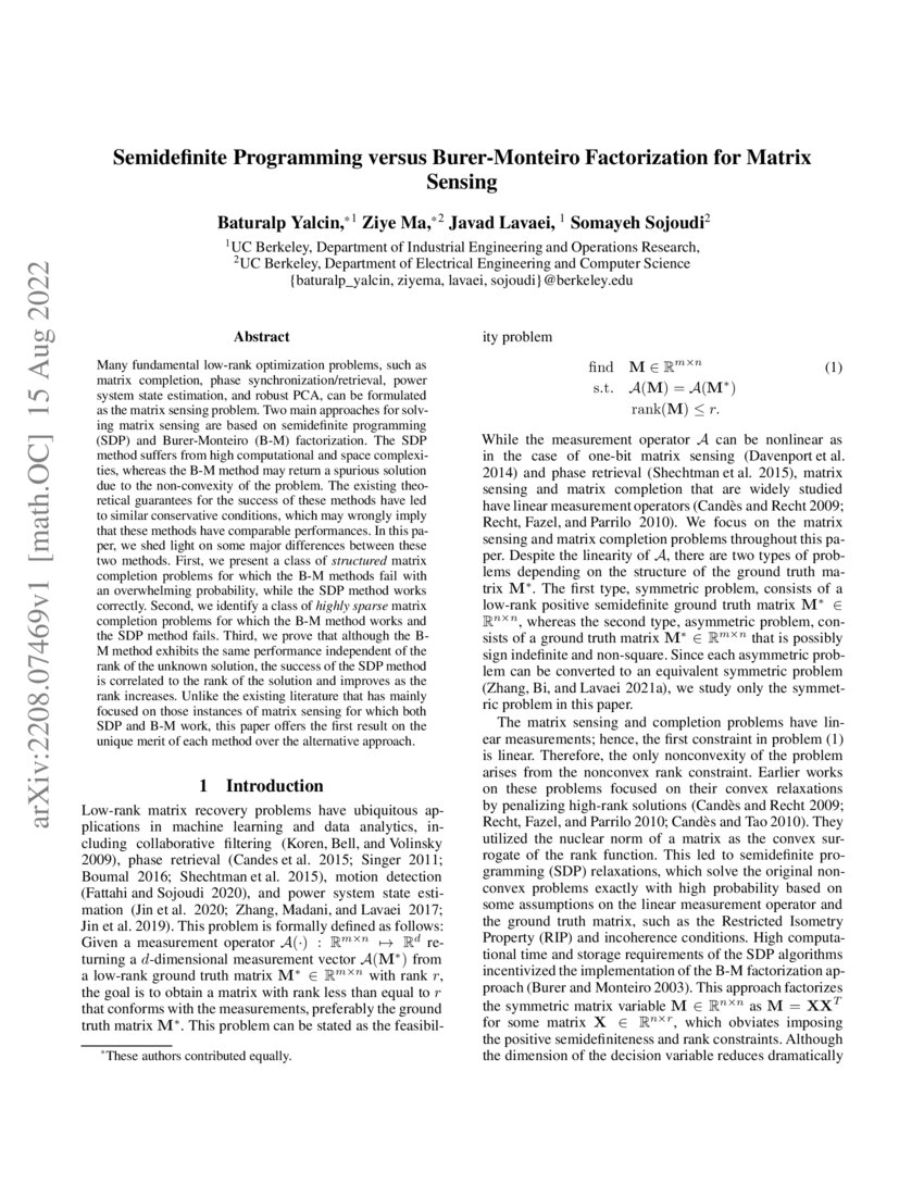 Semidefinite Programming Versus Burer Monteiro Factorization For Matrix Sensing Deepai