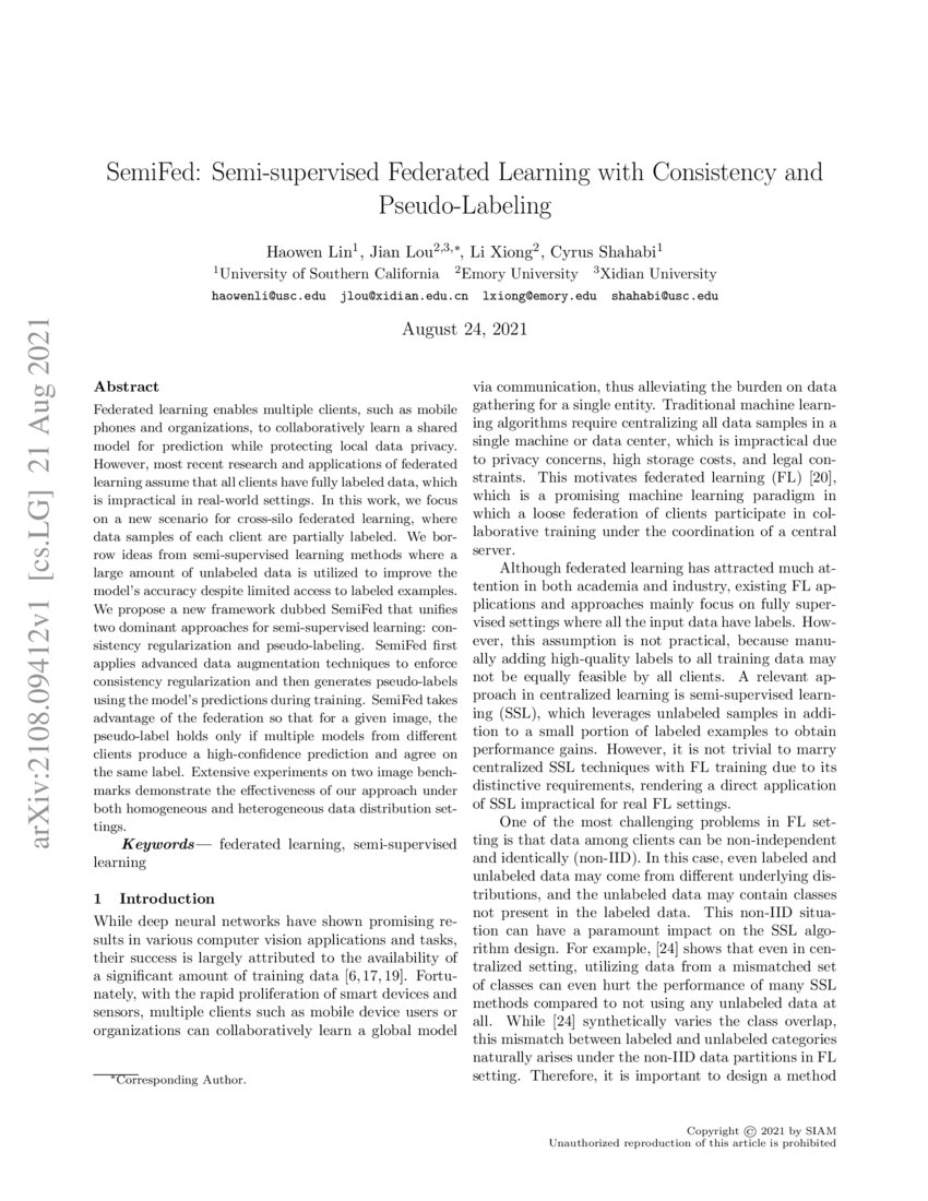 SemiFed: Semi-supervised Federated Learning with Consistency and Pseudo ... SemiFed: Semi-supervised Federated Learning with Consistency and Pseudo ...