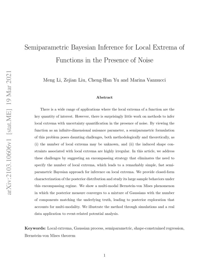 Semiparametric Bayesian Inference For Local Extrema Of Functions In The Presence Of Noise Deepai 5062