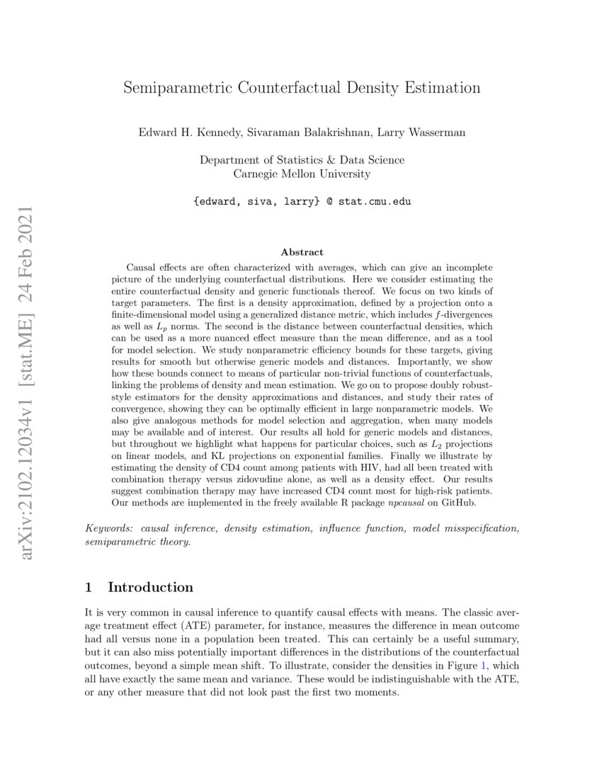 Semiparametric Counterfactual Density Estimation Deepai