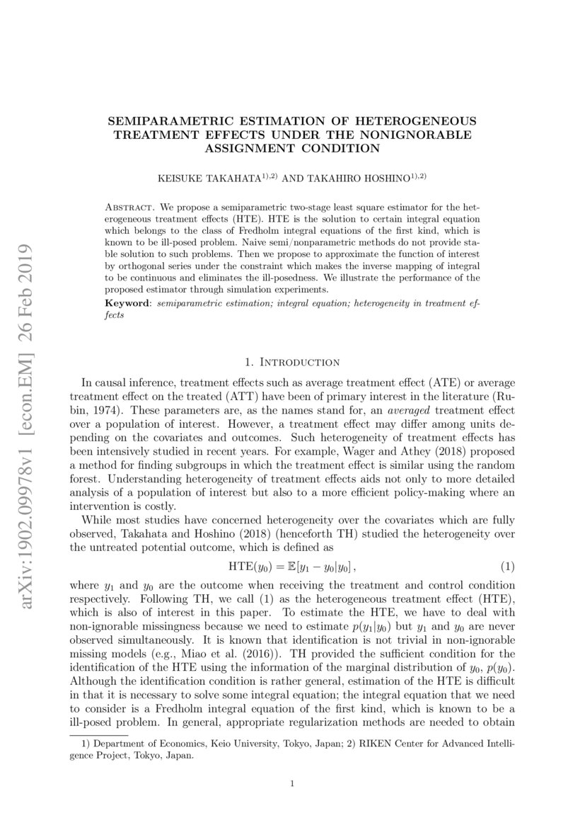 Semiparametric Estimation Of Heterogeneous Treatment Effects Under The Nonignorable Assignment