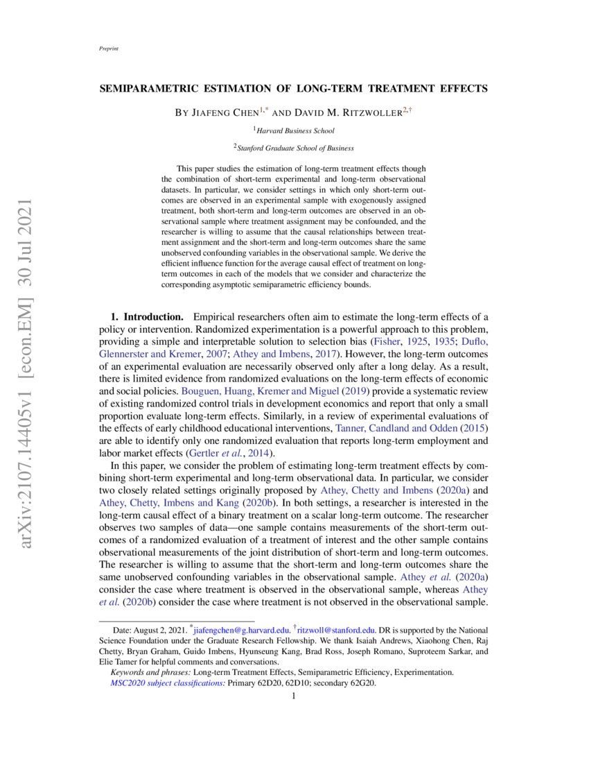 Semiparametric Estimation Of Long Term Treatment Effects Deepai