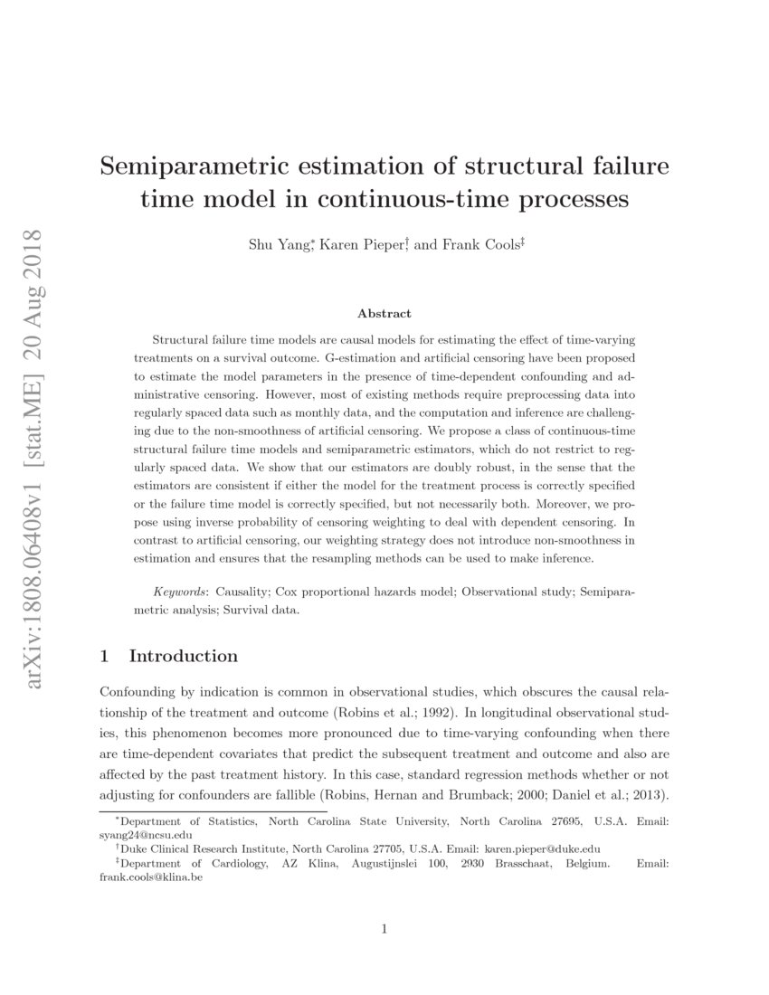 Semiparametric estimation of structural failure time model in continuous-time processes | DeepAI