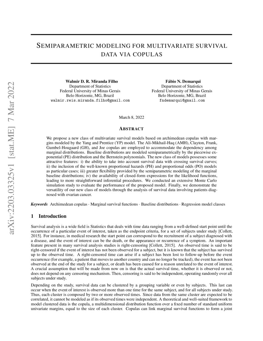 Semiparametric Modeling For Multivariate Survival Data Via Copulas Deepai