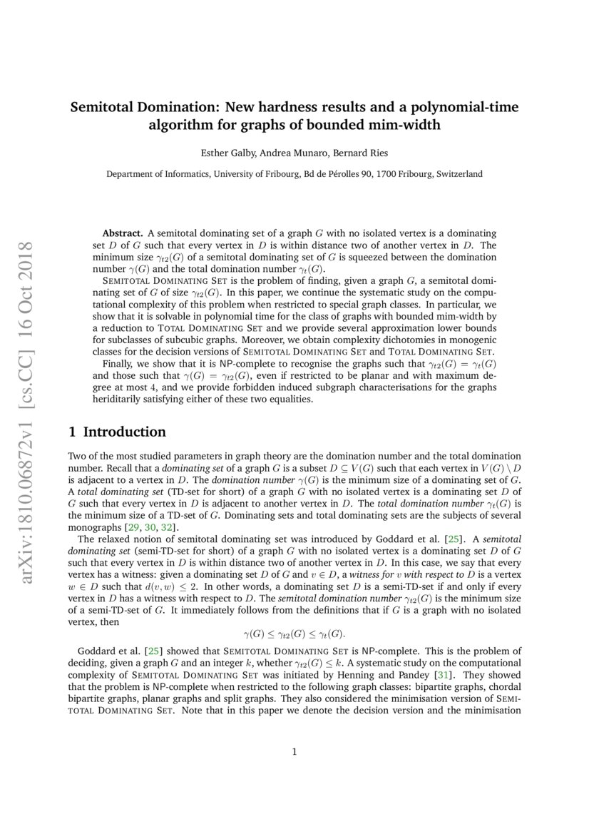 Semitotal Domination: New hardness results and a polynomial-time algorithm for graphs of bounded ...