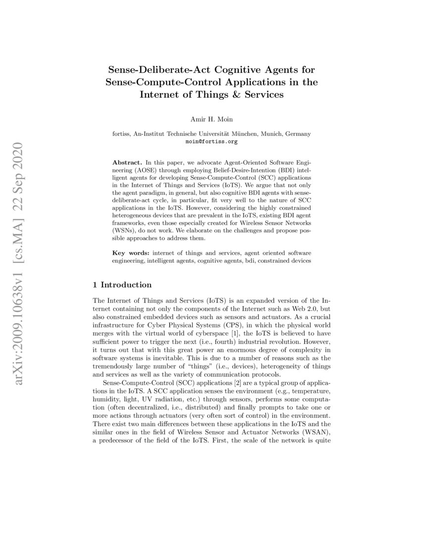 Sense-Deliberate-Act Cognitive Agents for Sense-Compute-Control ...
