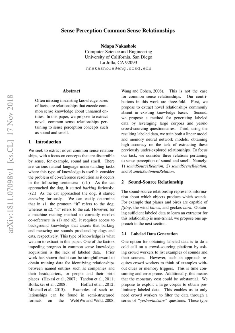 Sense Perception Common Sense Relationships | DeepAI