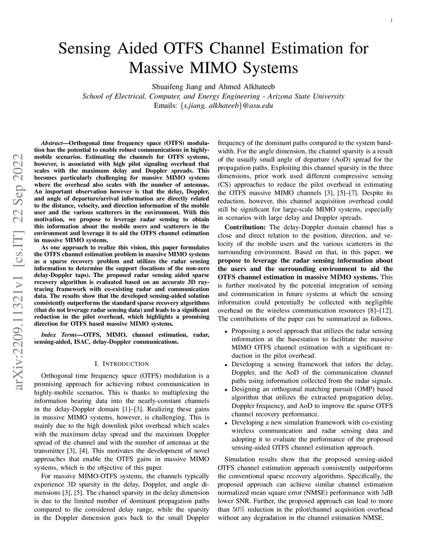Sensing Aided OTFS Channel Estimation for Massive MIMO Systems | DeepAI