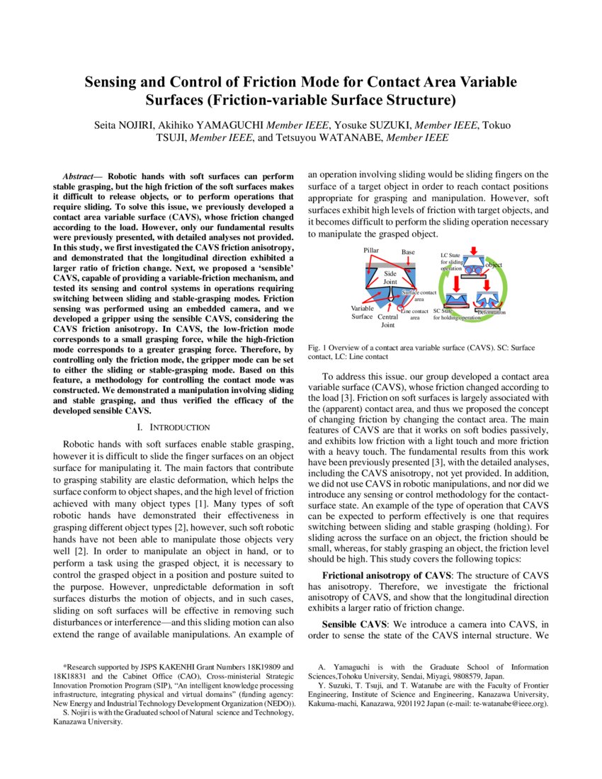 Sensing And Control Of Friction Mode For Contact Area Variable Surfaces