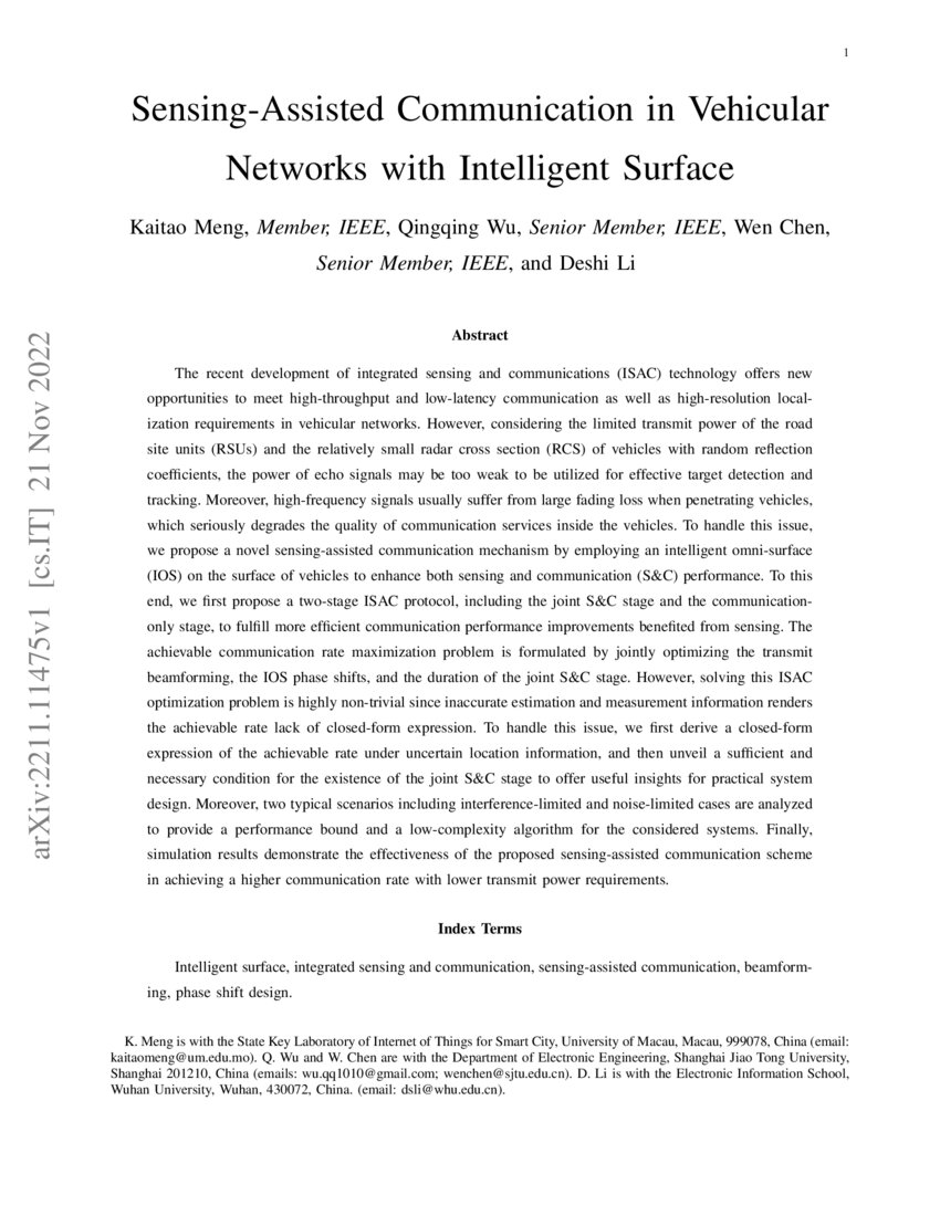 Sensing Assisted Communication In Vehicular Networks With Intelligent
