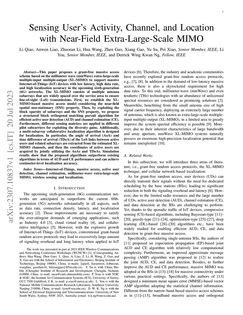 Sensing User's Activity, Channel, and Location with Near-Field Extra-Large-Scale MIMO | DeepAI
