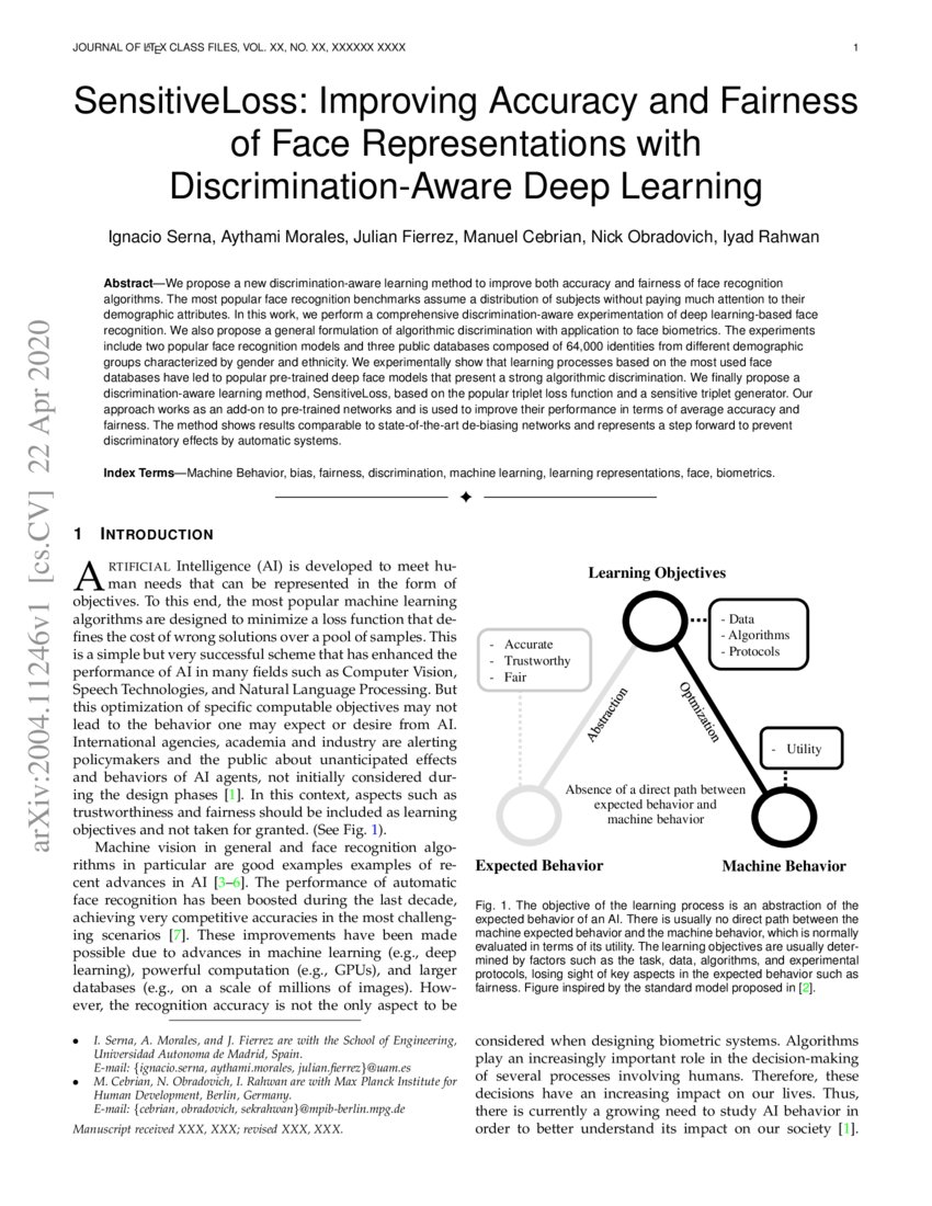 SensitiveLoss: Improving Accuracy and Fairness of Face Representations with Discrimination-Aware ...
