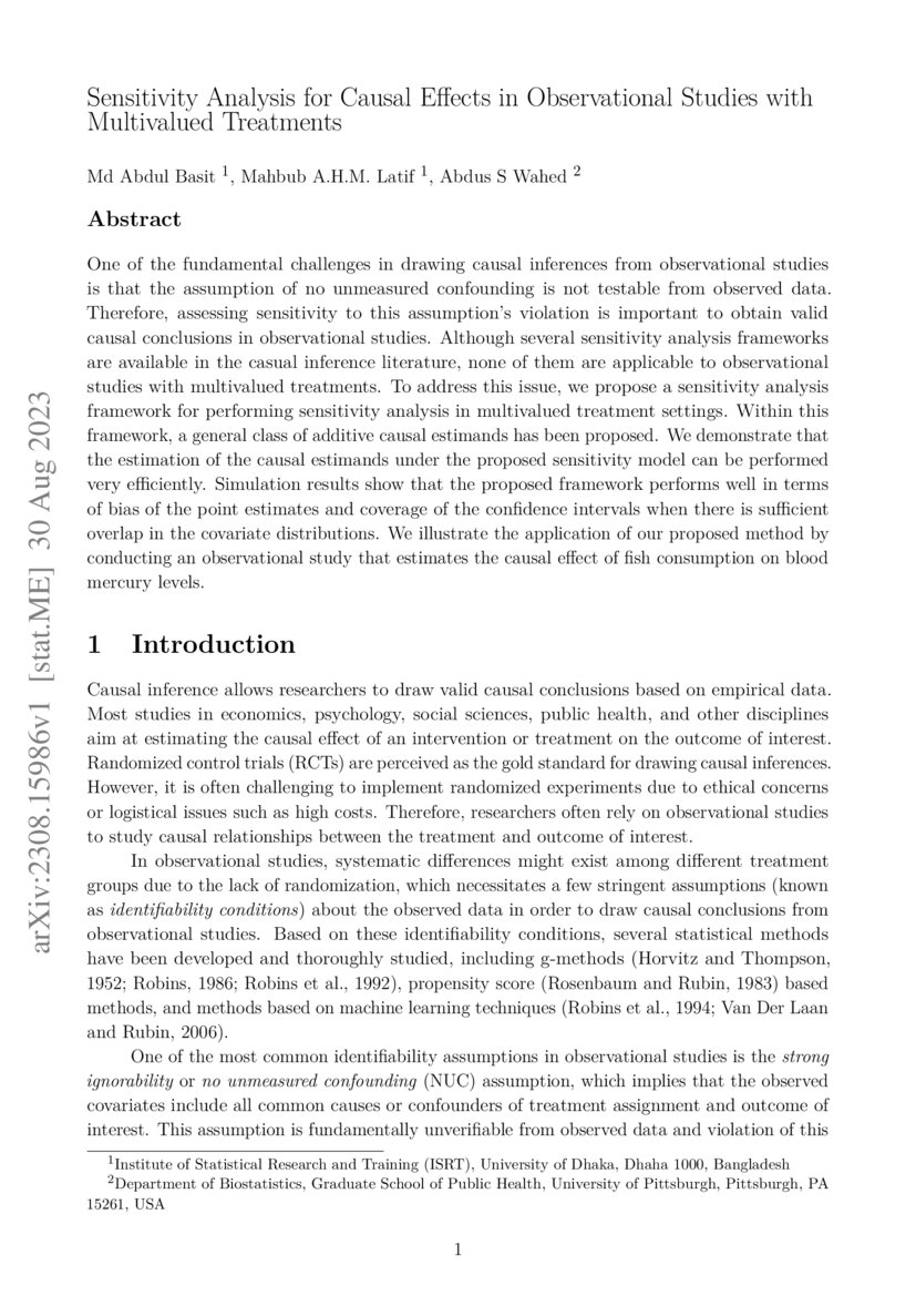 Sensitivity Analysis for Causal Effects in Observational Studies with ...