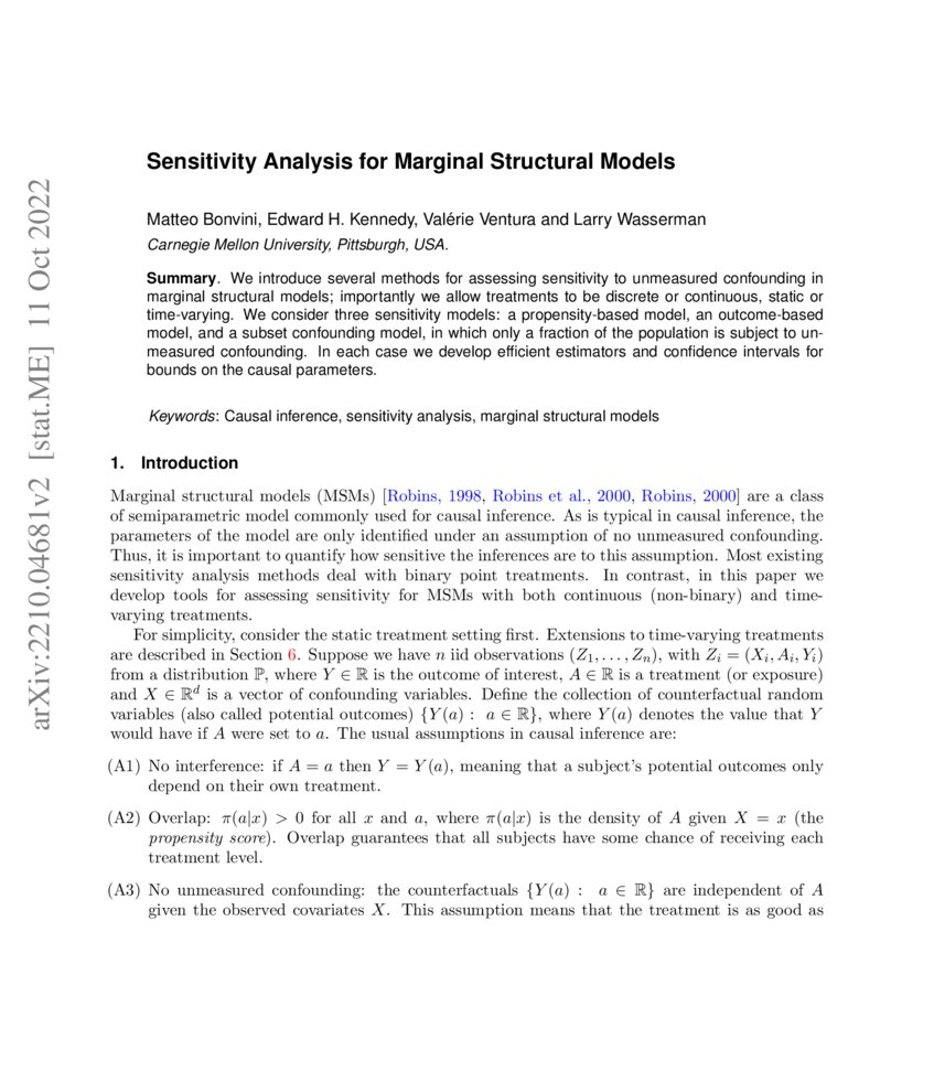 Sensitivity Analysis for Marginal Structural Models | DeepAI Sensitivity Analysis for Marginal Structural Models | DeepAI