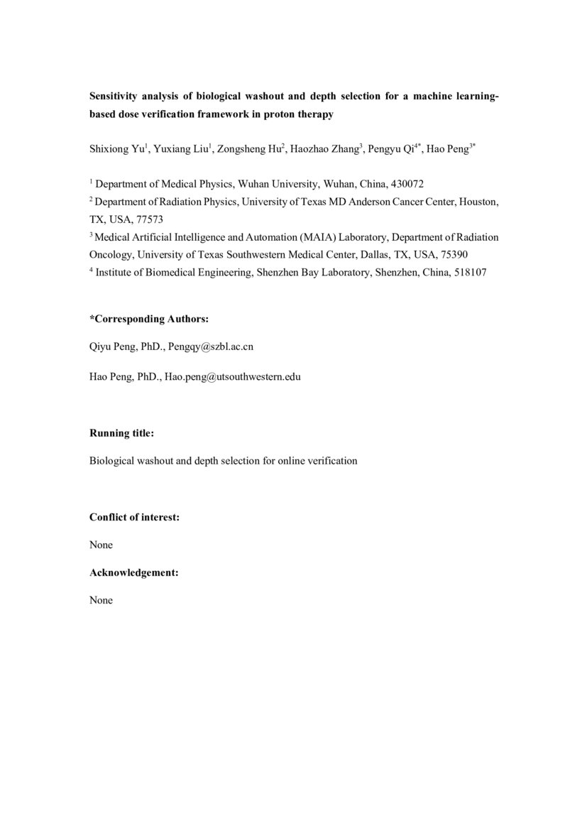 Sensitivity analysis of biological washout and depth selection for a machine learning based dose ...