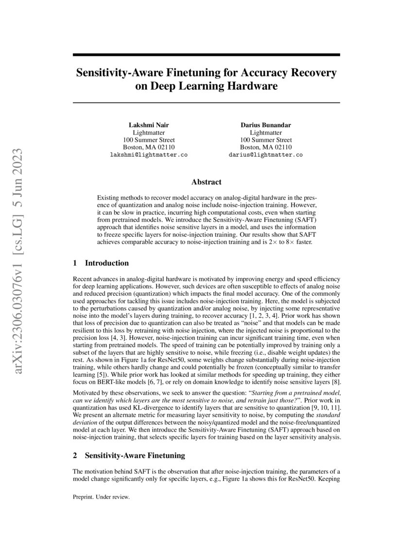 Sensitivity Aware Finetuning For Accuracy Recovery On Deep Learning Hardware Deepai