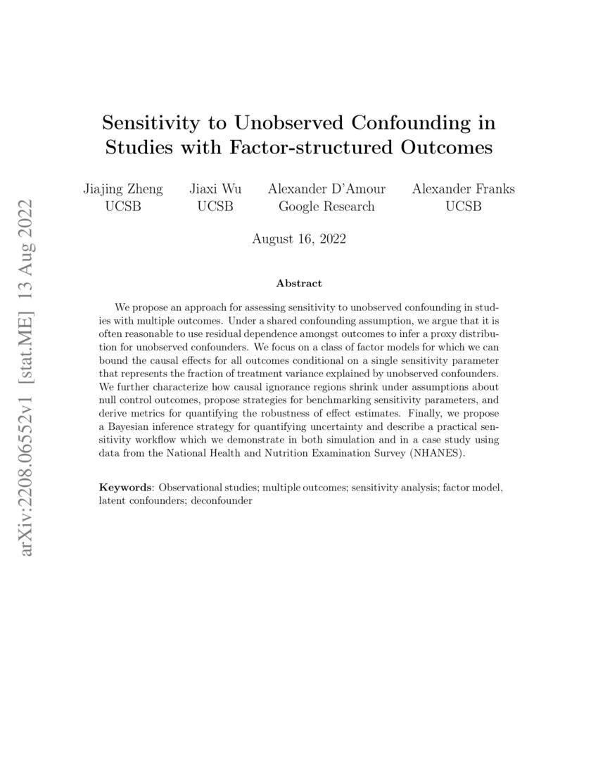 Sensitivity to Unobserved Confounding in Studies with Factor-structured Outcomes | DeepAI