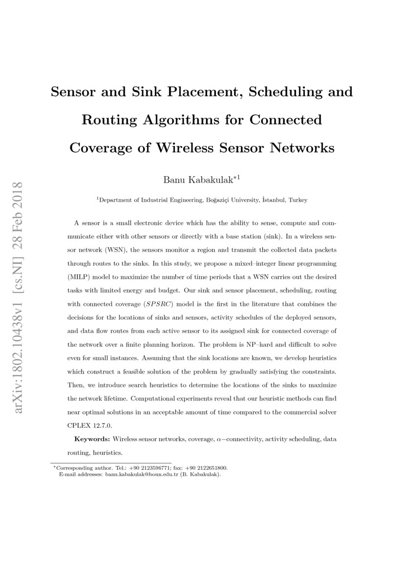 Sensor And Sink Placement Scheduling And Routing Algorithms For
