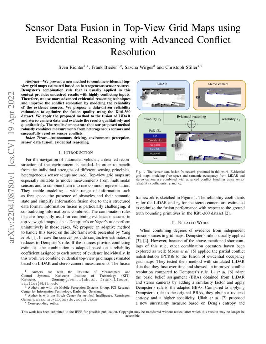 Sensor Data Fusion in Top-View Grid Maps using Evidential Reasoning with Advanced Conflict ...