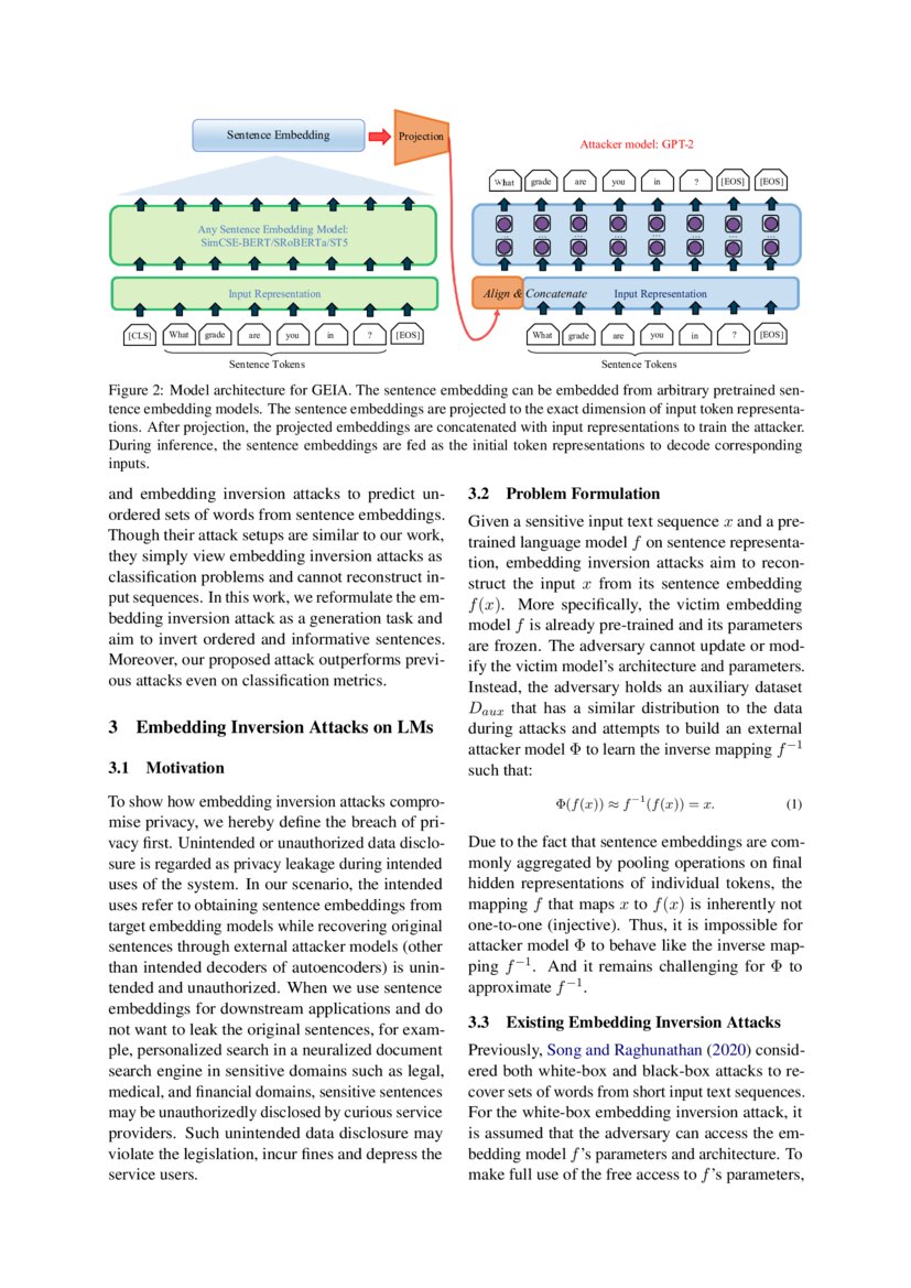 Sentence Embedding Leaks More Information than You Expect: Generative ... Sentence Embedding Leaks More Information than You Expect: Generative ...