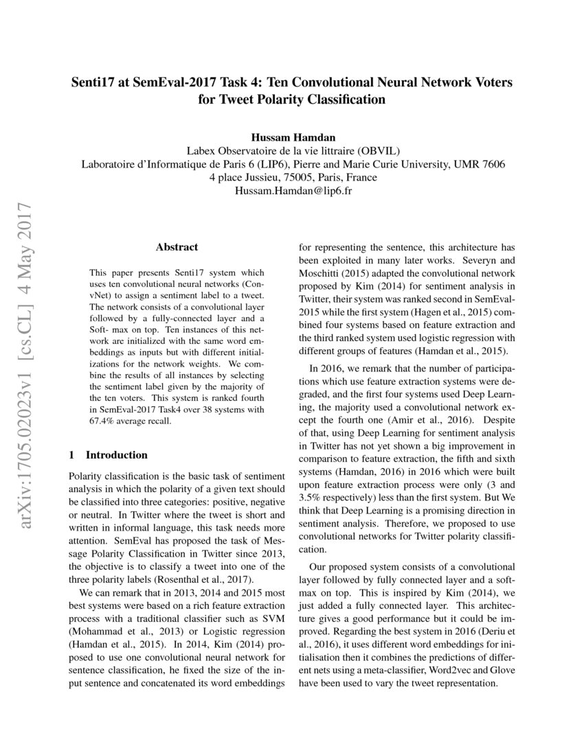 Senti17 at SemEval-2017 Task 4: Ten Convolutional Neural Network Voters for Tweet Polarity ...