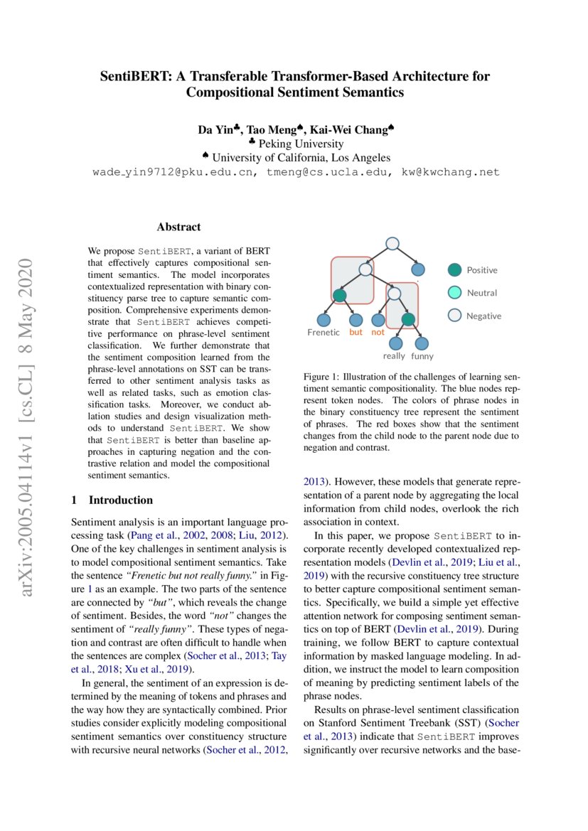Sentibert A Transferable Transformer Based Architecture For Compositional Sentiment Semantics 