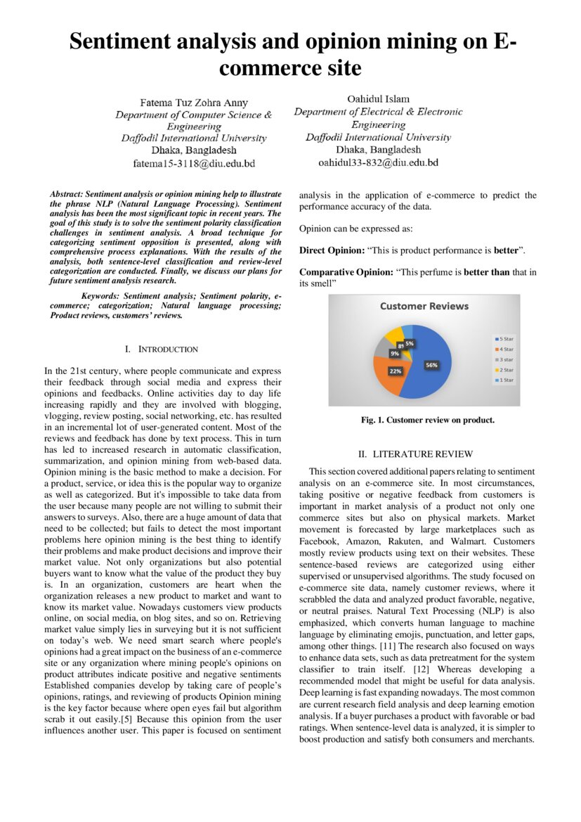 Sentiment Analysis And Opinion Mining On E Commerce Site Deepai