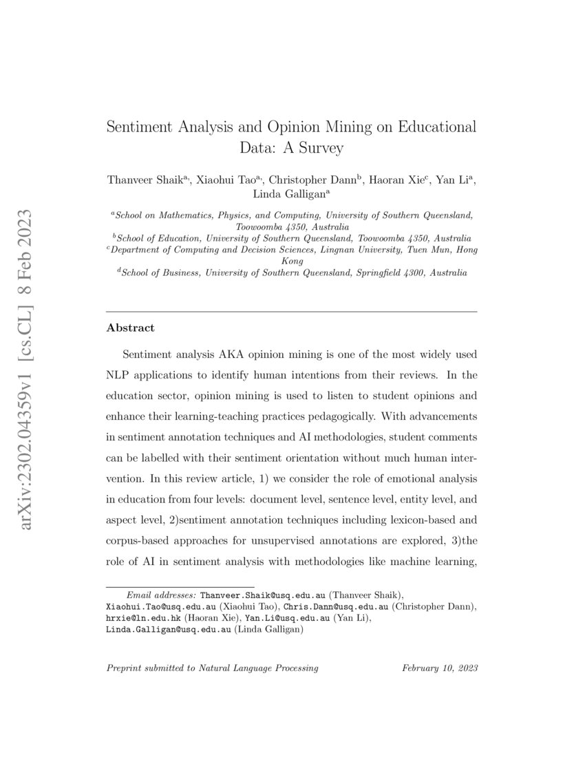 Sentiment Analysis And Opinion Mining On Educational Data A Survey Deepai