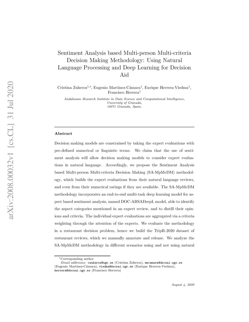 Sentiment Analysis based Multi-person Multi-criteria Decision Making Methodology: Using Natural ...