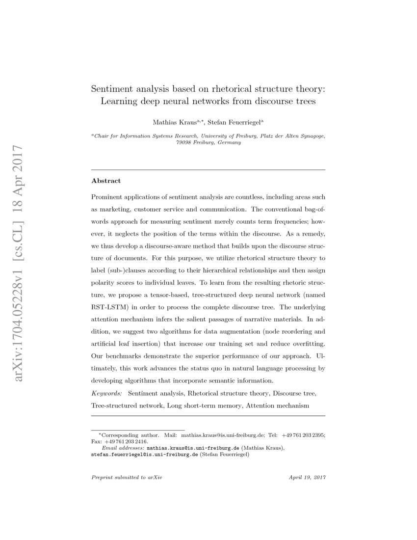 Sentiment Analysis Based On Rhetorical Structure Theory Learning Deep Neural Networks From 