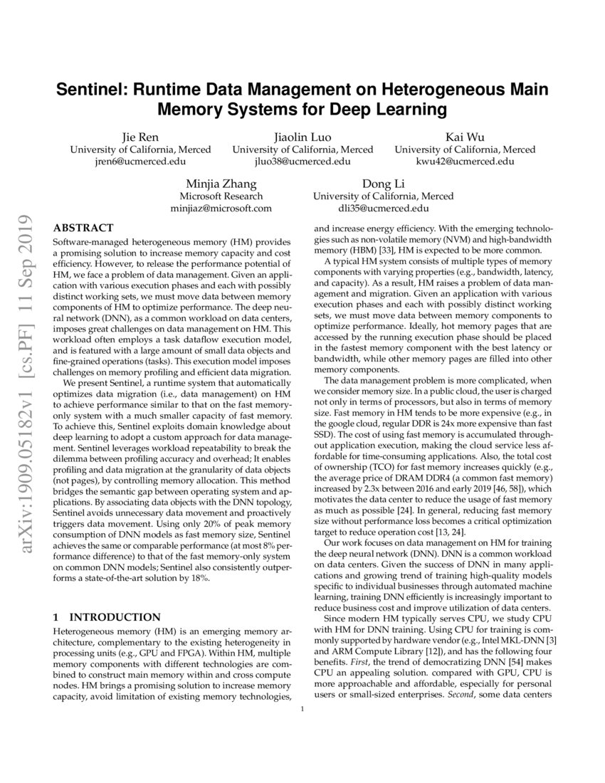Sentinel: Runtime Data Management on Heterogeneous Main MemorySystems ...