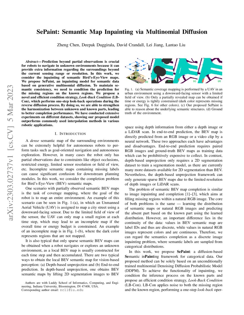 SePaint: Semantic Map Inpainting via Multinomial Diffusion | DeepAI