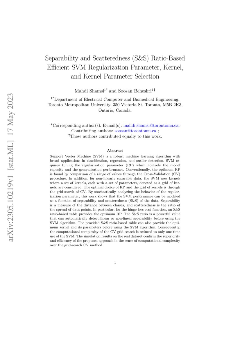 Separability and Scatteredness (S S) Ratio-Based Efficient SVM Regularization Parameter, Kernel ...