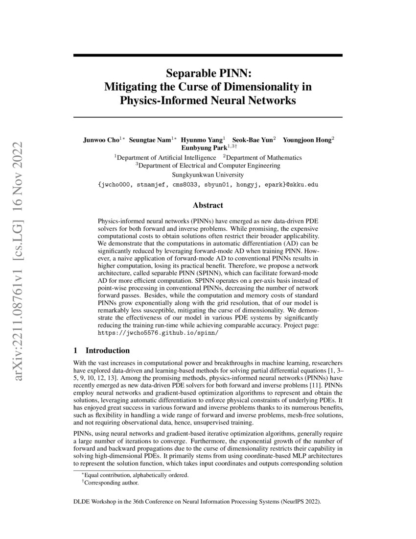 Separable PINN: Mitigating the Curse of Dimensionality in Physics ... Separable PINN: Mitigating the Curse of Dimensionality in Physics ...