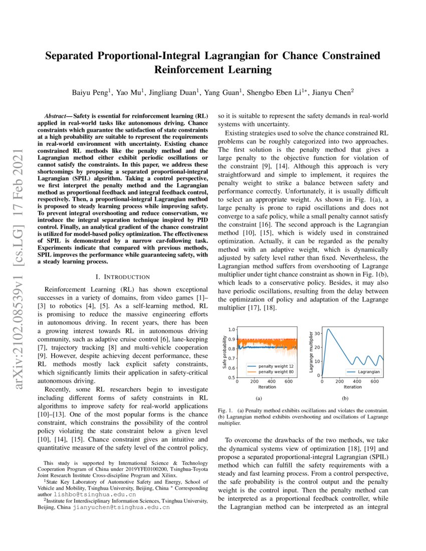 Separated Proportional-Integral Lagrangian for Chance Constrained Reinforcement Learning | DeepAI