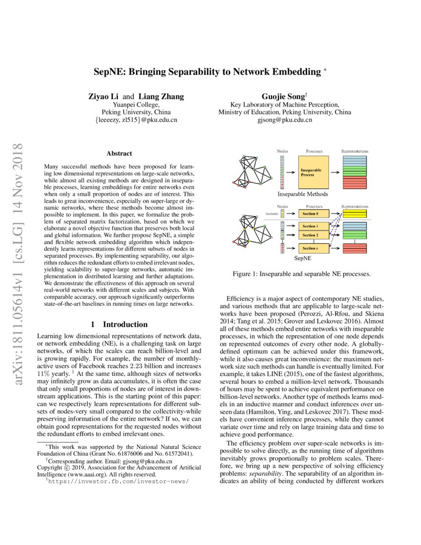 SepNE: Bringing Separability to Network Embedding | DeepAI