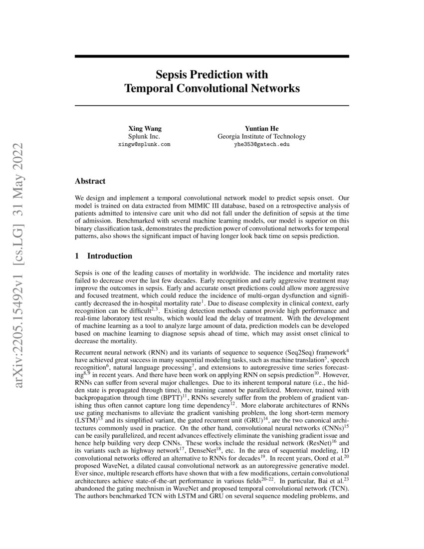 Sepsis Prediction With Temporal Convolutional Networks Deepai